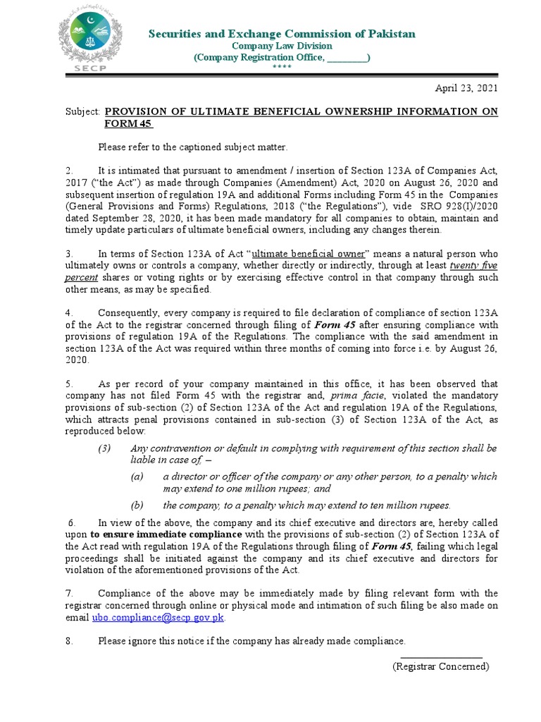 UBO Demand Letter COs | PDF | Regulatory Compliance | Policy