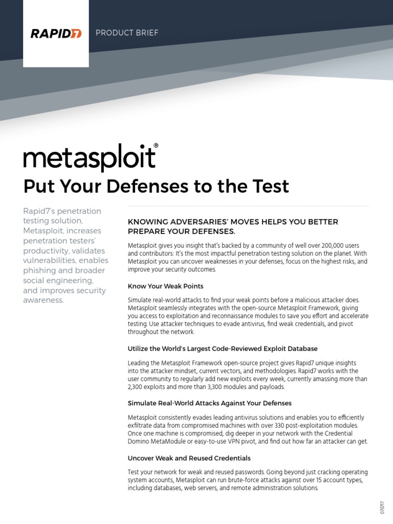 Rapid7 Metasploit Product Brief | PDF | Penetration Test | Information ...