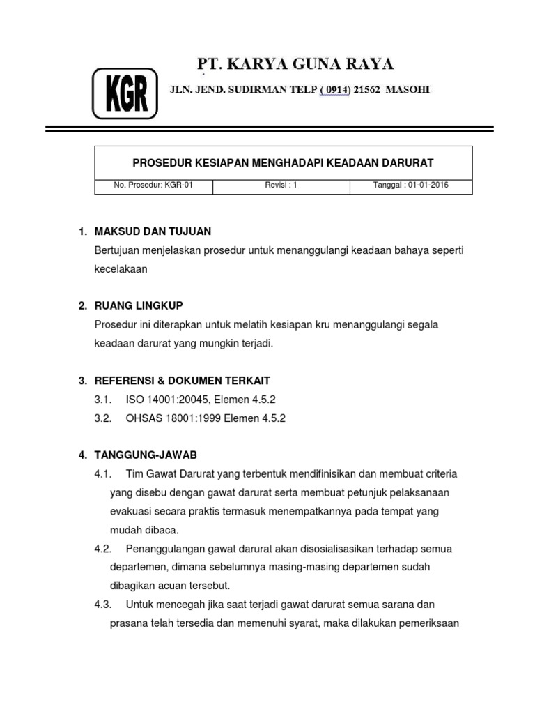 Prosedur Tanggap Darurat | PDF