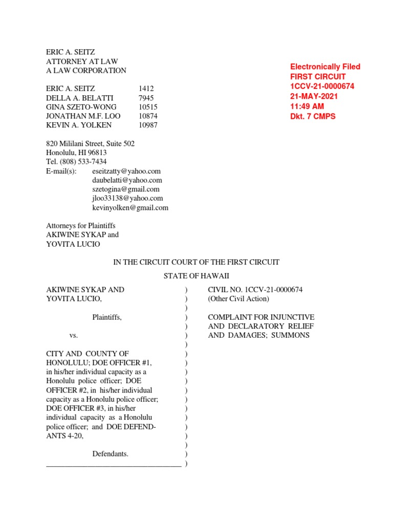 Complaint For Injunctive and Declaratory Relief and Damages | PDF | Deadly Force | Negligence