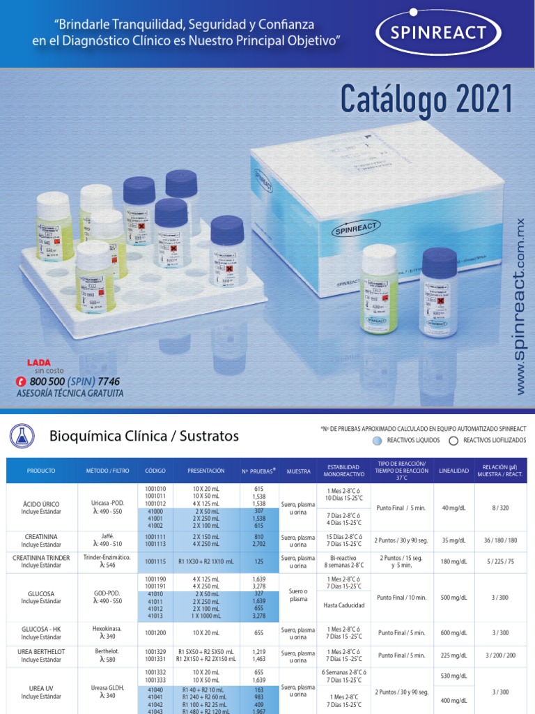 Catalogo Spinreact 2021 | PDF | Colesterol | Orina