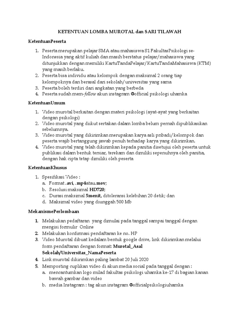KETENTUAN LOMBA MUROTAL Dan SARI TILAWAH | PDF KETENTUAN LOMBA MUROTAL Dan SARI TILAWAH | PDF