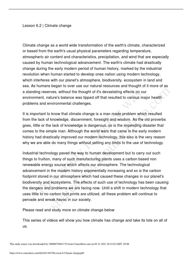 Lesson 6 Climate Change PDF | PDF | Climate Change | Environment