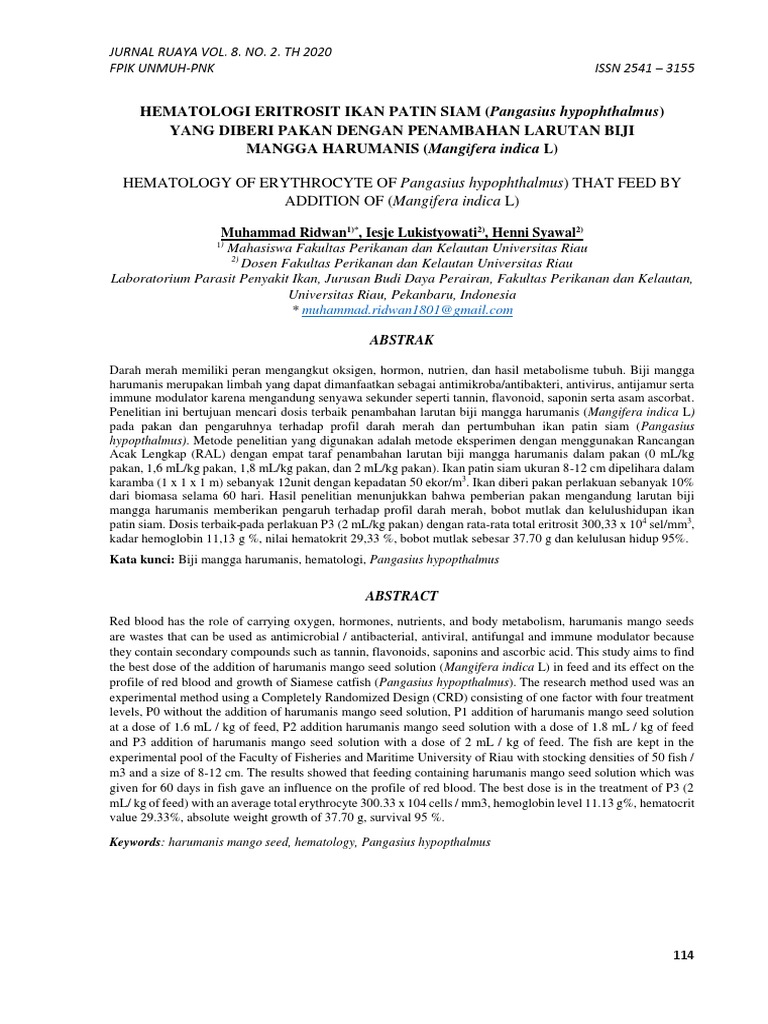 HEMATOLOGI IKAN PATIN SIAM Pangasius Hypophthalmus | PDF