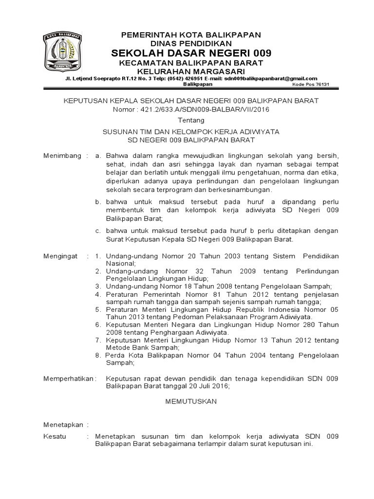 SK POKJA Adiwiyata | PDF