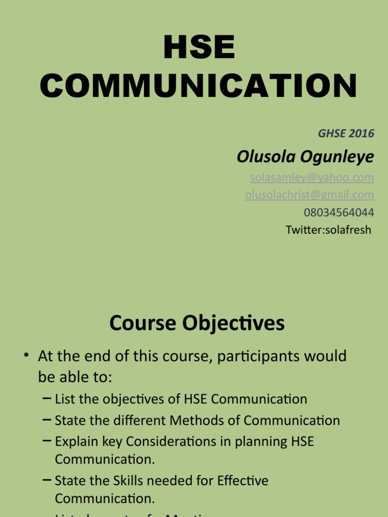 Hse Communication Ogunleye | PDF | Safety | Communication