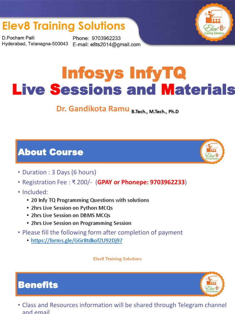Infosys InfyTQ Live Sessions and Materials | PDF