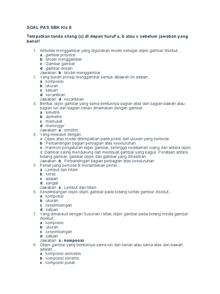 Soal PAS 1 SBK KLS 8 | PDF