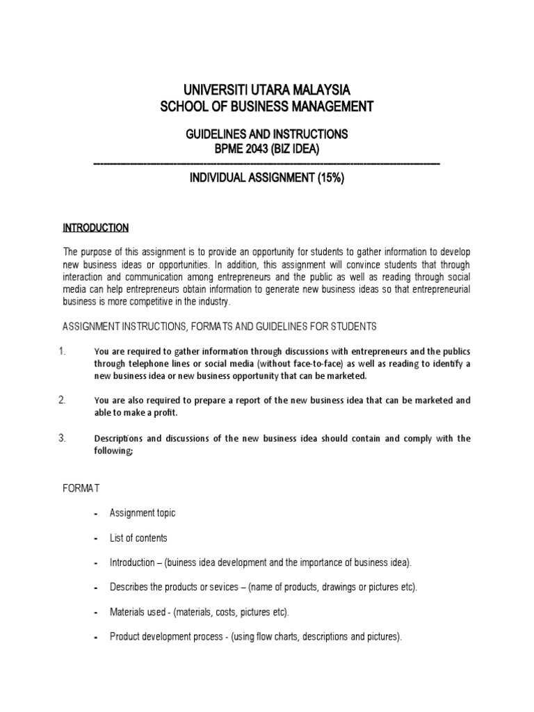 Biz Idea Individual Assignment 1 GUIDLINES | PDF | Entrepreneurship | Human Nature