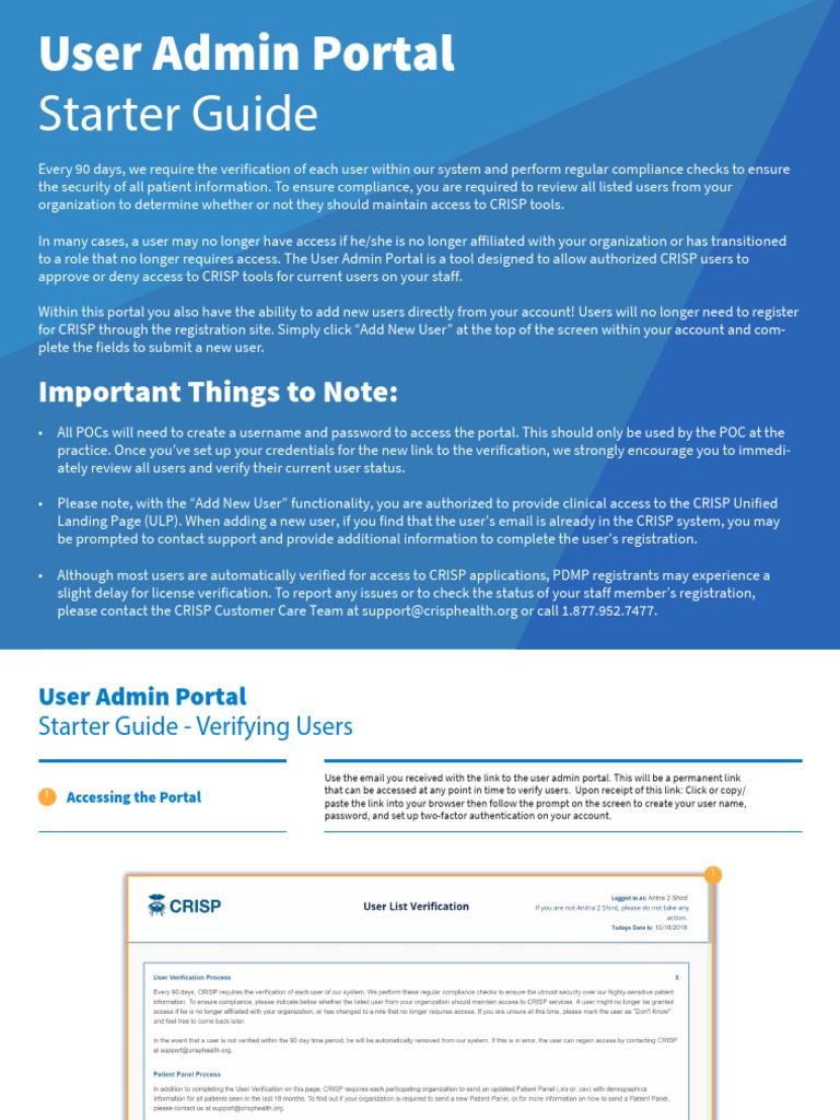 CRISP User Admin Portal Starter Guide | PDF | Authentication | User (Computing)