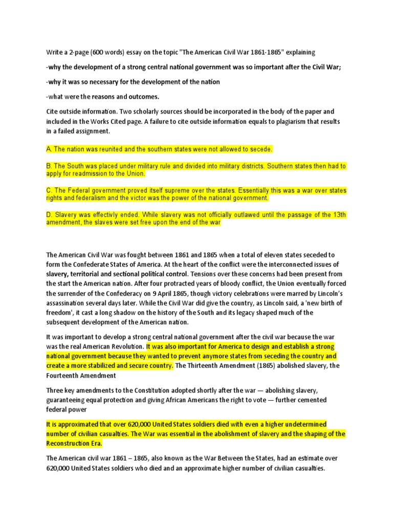 Two Page Assignment On American Civil War | PDF | American Civil War ...