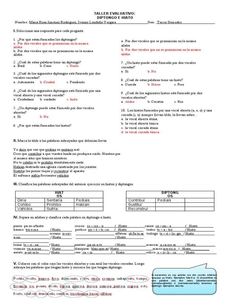 Evaluacion Diptongo e Hiato | PDF | Fonética | Voz humana