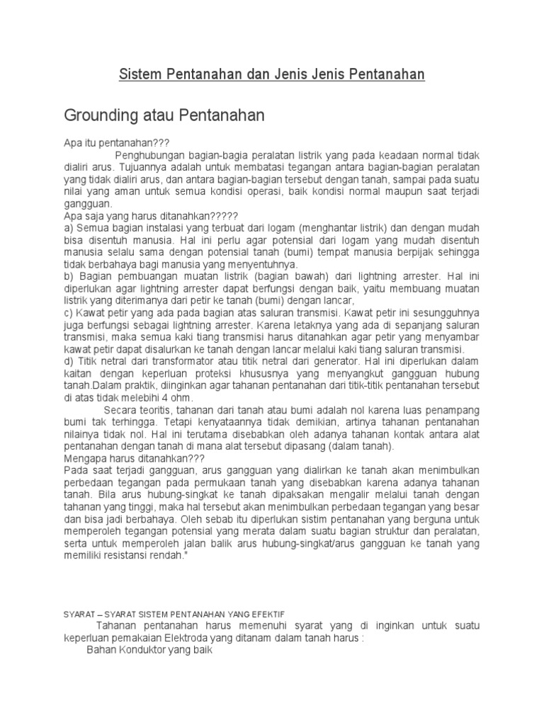 Sistem Pentanahan Dan Jenis Jenis Pentanahan | PDF