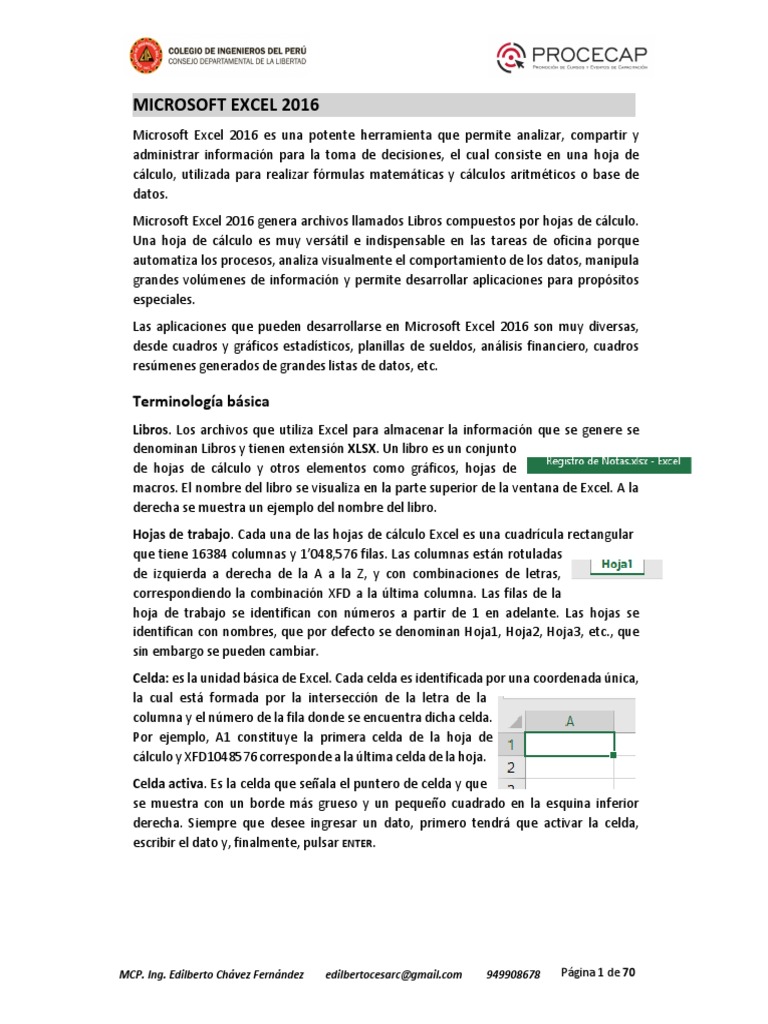 Manual Excel 2019 - Procecap - Cip | PDF | Hoja de cálculo | Microsoft Excel