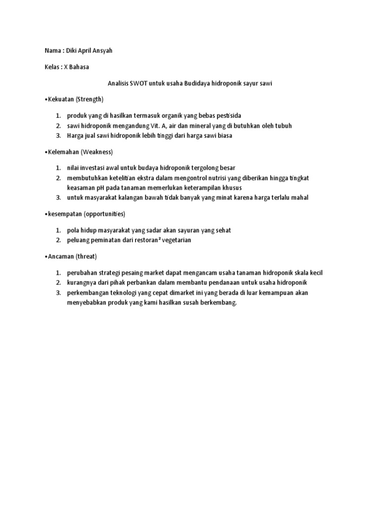ANALISIS SWOT - Diki April Ansyah - 10 Bahasa | PDF