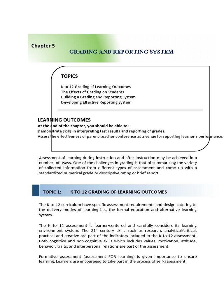 Grading and Reporting System: Topics | PDF | Educational Assessment ...