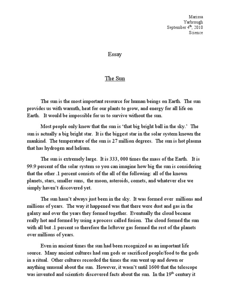 Essay: Marissa Yarbrough September 4, 2010 Science | PDF | Sun | Solar Wind