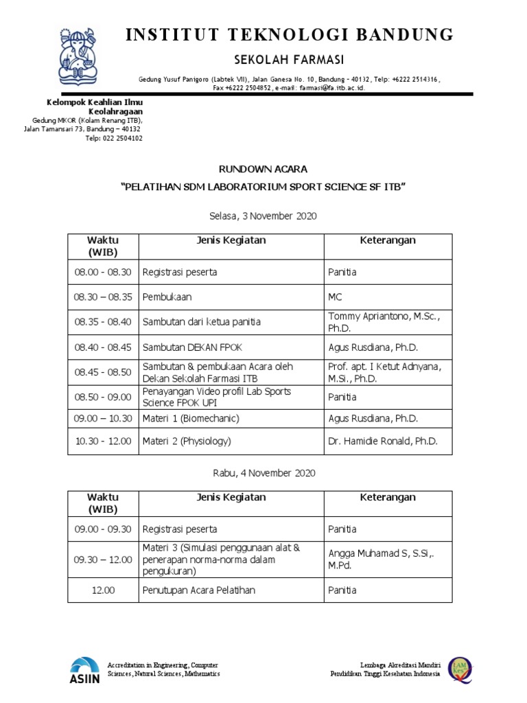 Contoh RUNDOWN ACARA Pelatihan | PDF