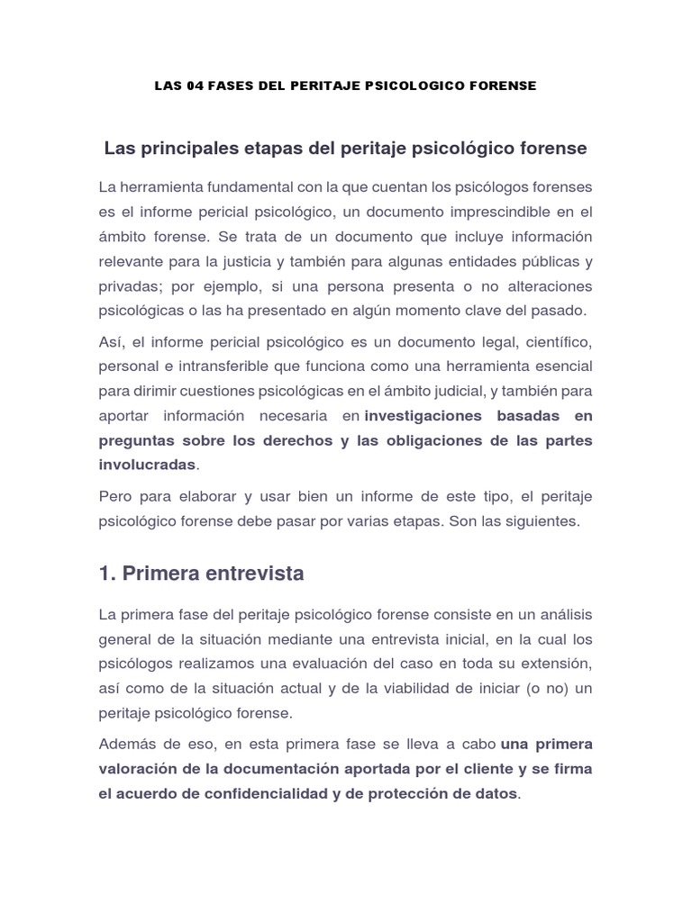 Las 04 Fases Del Peritaje Psicologico Forense | PDF | Psicólogo ...
