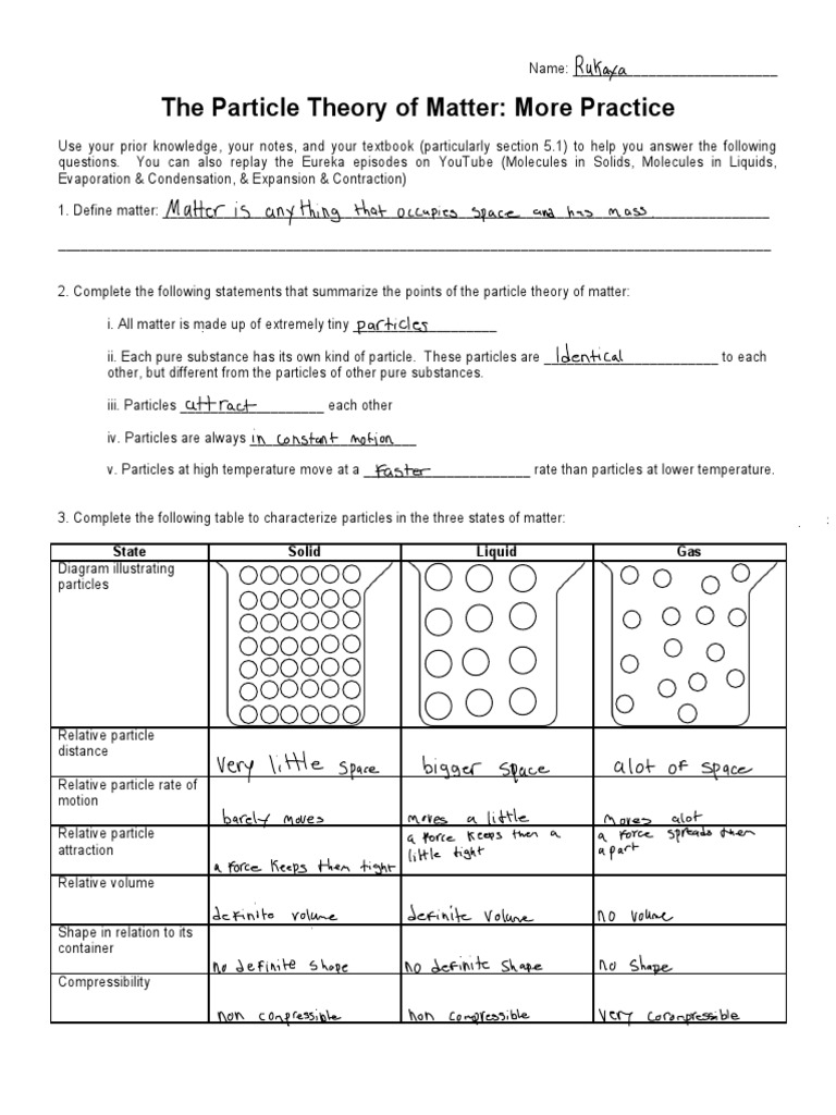 The Particle Theory of Matter Worksheet | PDF