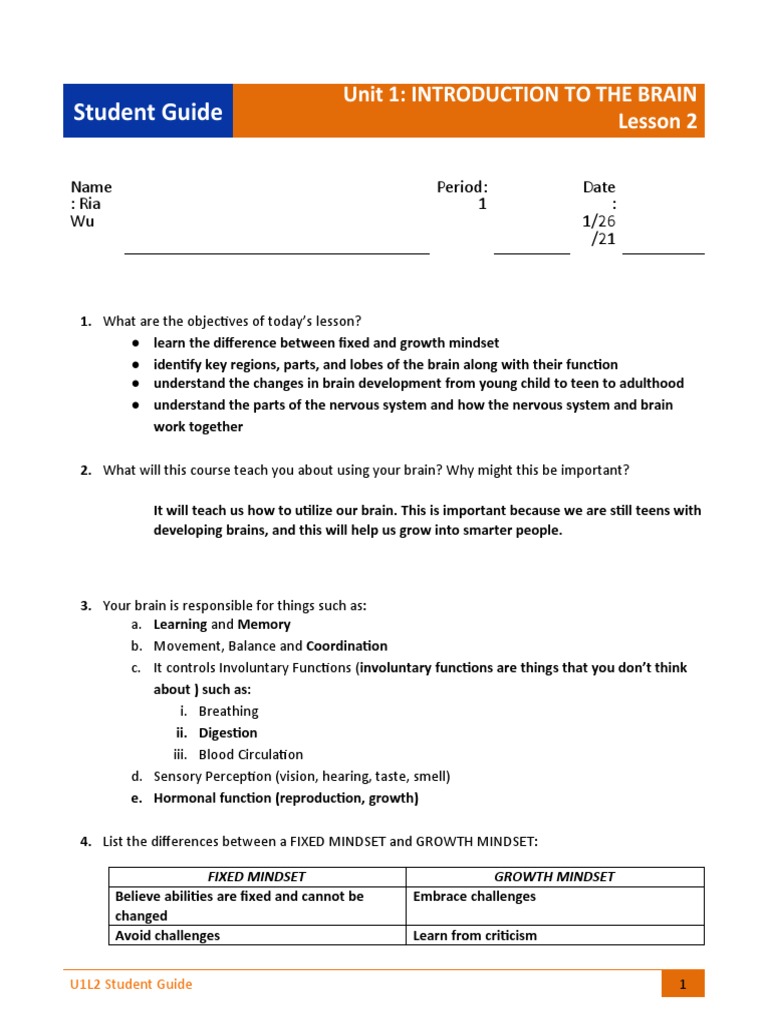 U1L2 Student Guide | PDF | Central Nervous System | Nervous System