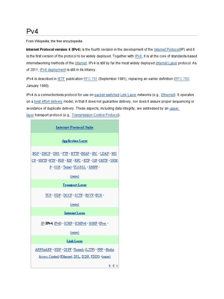 Internet Protocol Version 4 (Ipv4) Is The Fourth Revision in The ...