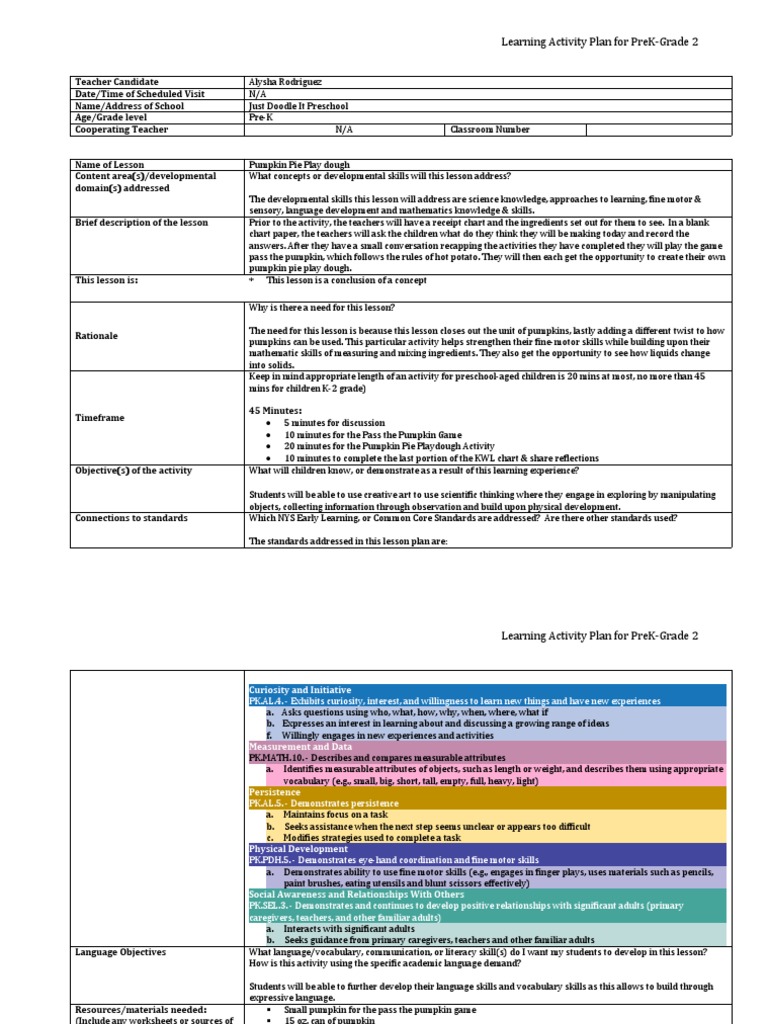 Learning Activity Plan For Prek-Grade 2 | PDF | Behavior Modification | Applied Psychology