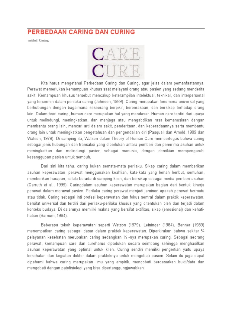 Perbedaan Caring dan Curing dalam Keperawatan | PDF