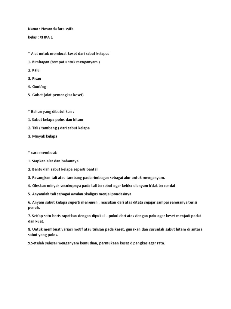 Cara Membuat Keset dari Sabut Kelapa | PDF | Griya & Taman | Seni