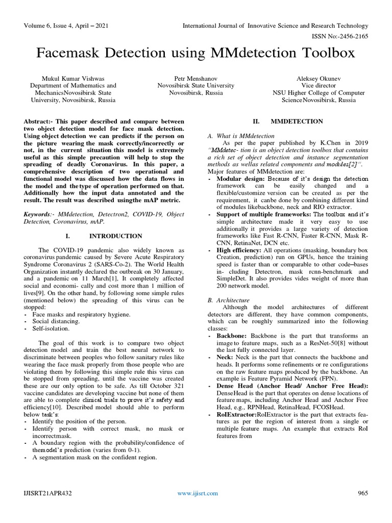 Facemask Detection Using Mmdetection Toolbox Pdf Applied