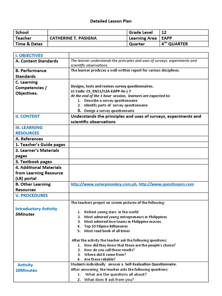 Detailed Lesson Plan | PDF | Lesson Plan | Pedagogy