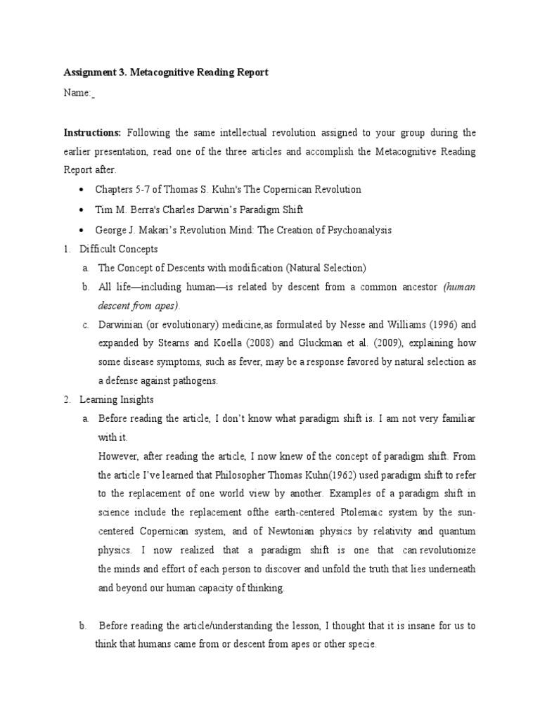 Assignment 3. Metacognitive Reading Report: Descent From Apes) | PDF | Charles Darwin | Natural ...