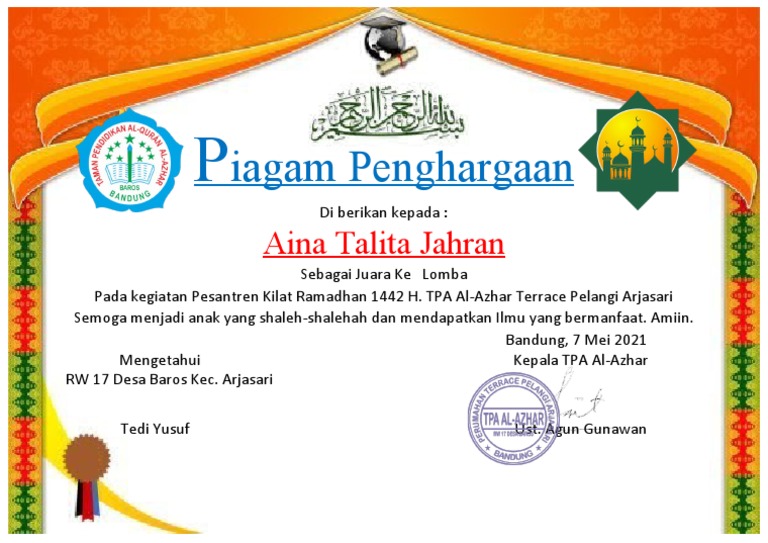 Piagam Lomba Sanlat | PDF