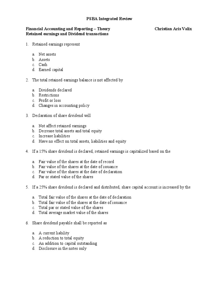 Module 33 Retained Earnings Theory Pdf Retained Earnings Dividend
