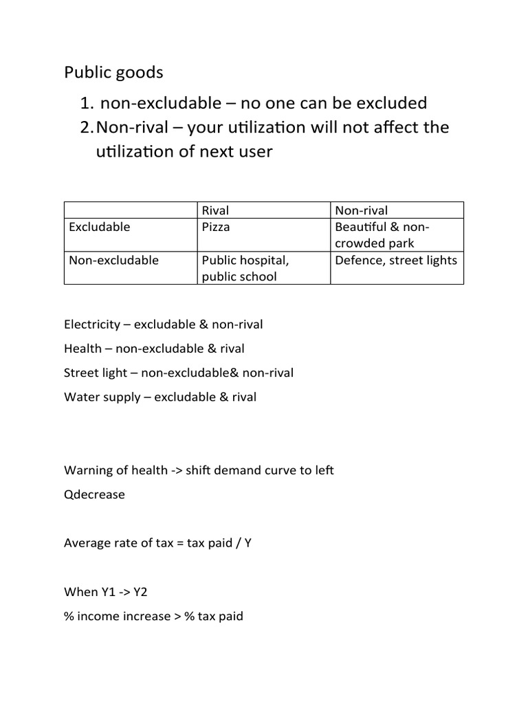 Public Goods 1. Non-Excludable - No One Can Be Excluded 2.non-Rival ...