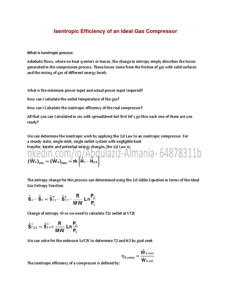 Isentropic Efficiency in Gas Compression | PDF