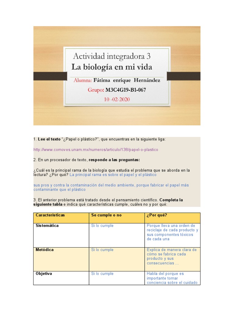 Actividad Integradora 3 La Biología en Mi Vida 2 | PDF | El plastico | Residuos