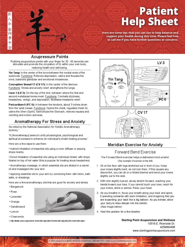 Stress and Anxiety Acupressure Helpsheet | PDF | Aromatherapy | Acupressure