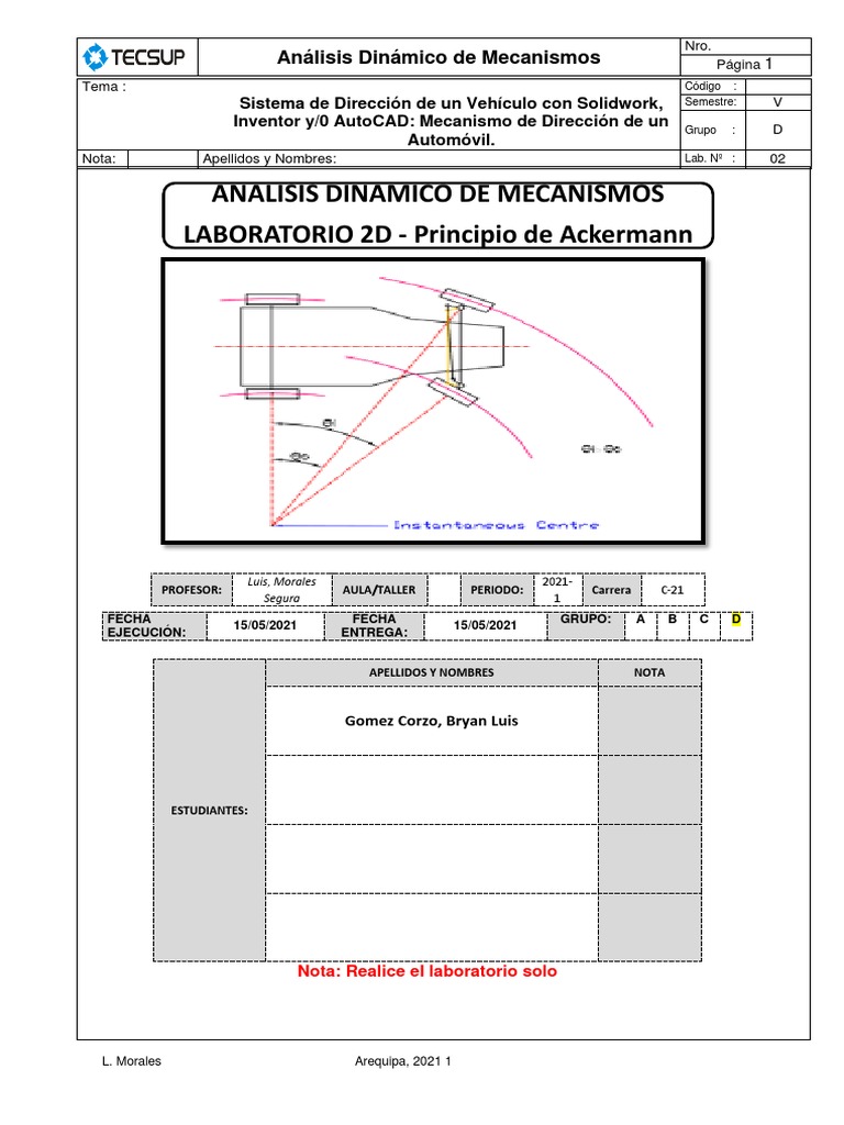 Lab 2 - ADMB - Mecanismo de Dirección de Un Vehículo | PDF | Eje ...