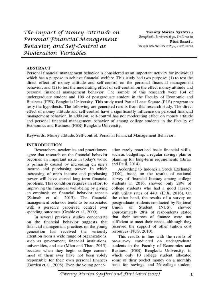Money Attitude and Financial Behavior | PDF | Self Control | Self ...