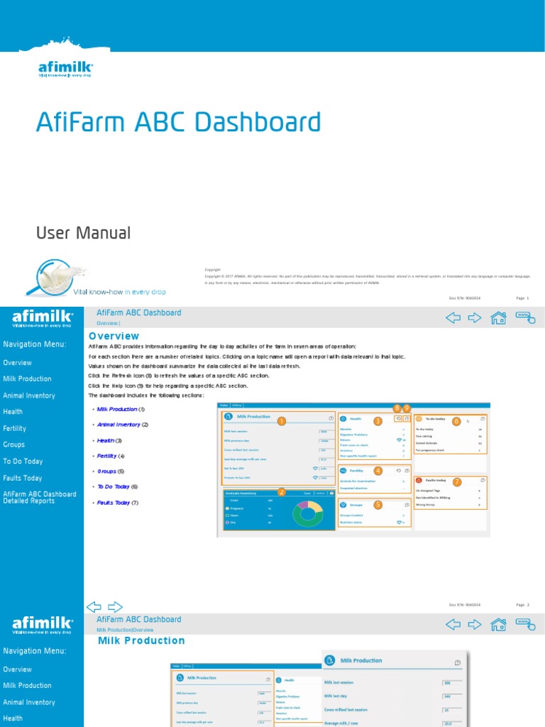 Afifarm Abc Dashboard 2017 User Manual | PDF | Cattle | Dairy