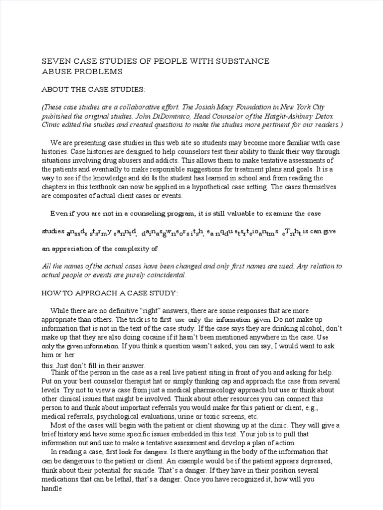 Seven Case Studies of People With Substance Abuse Problems | PDF ...