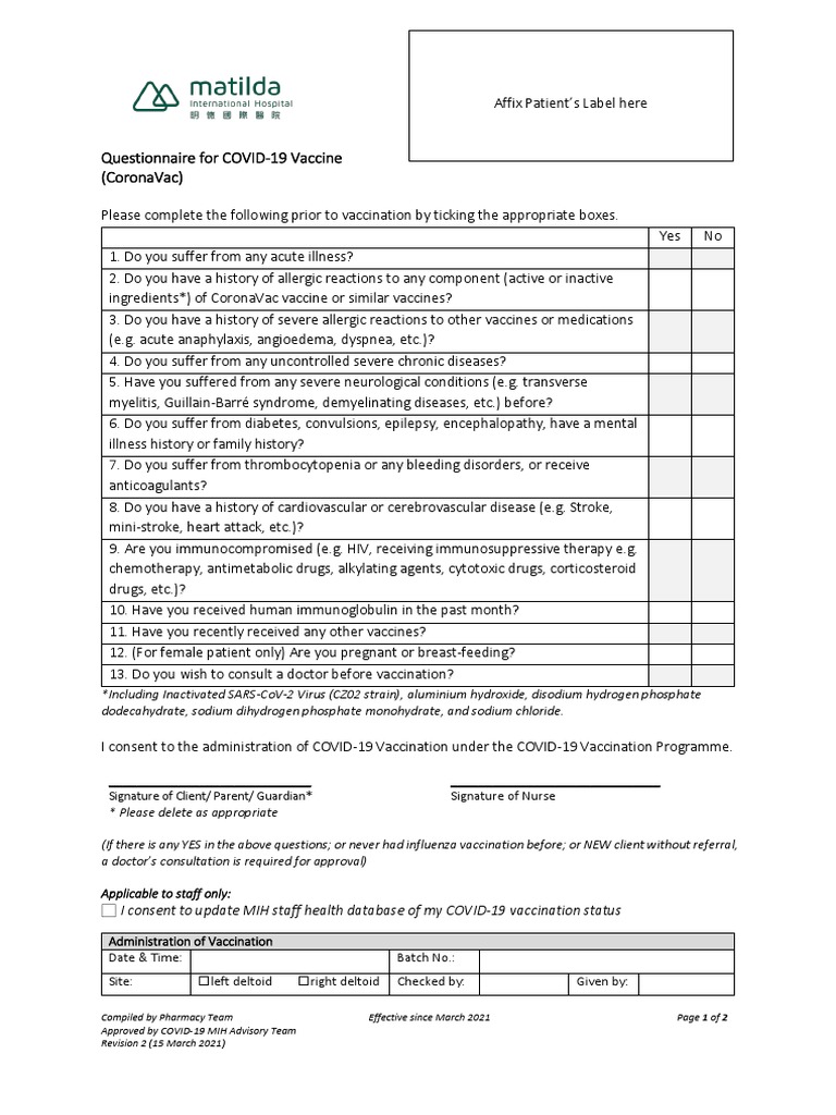 COVID Questionnaire | PDF | Vaccines | Public Health