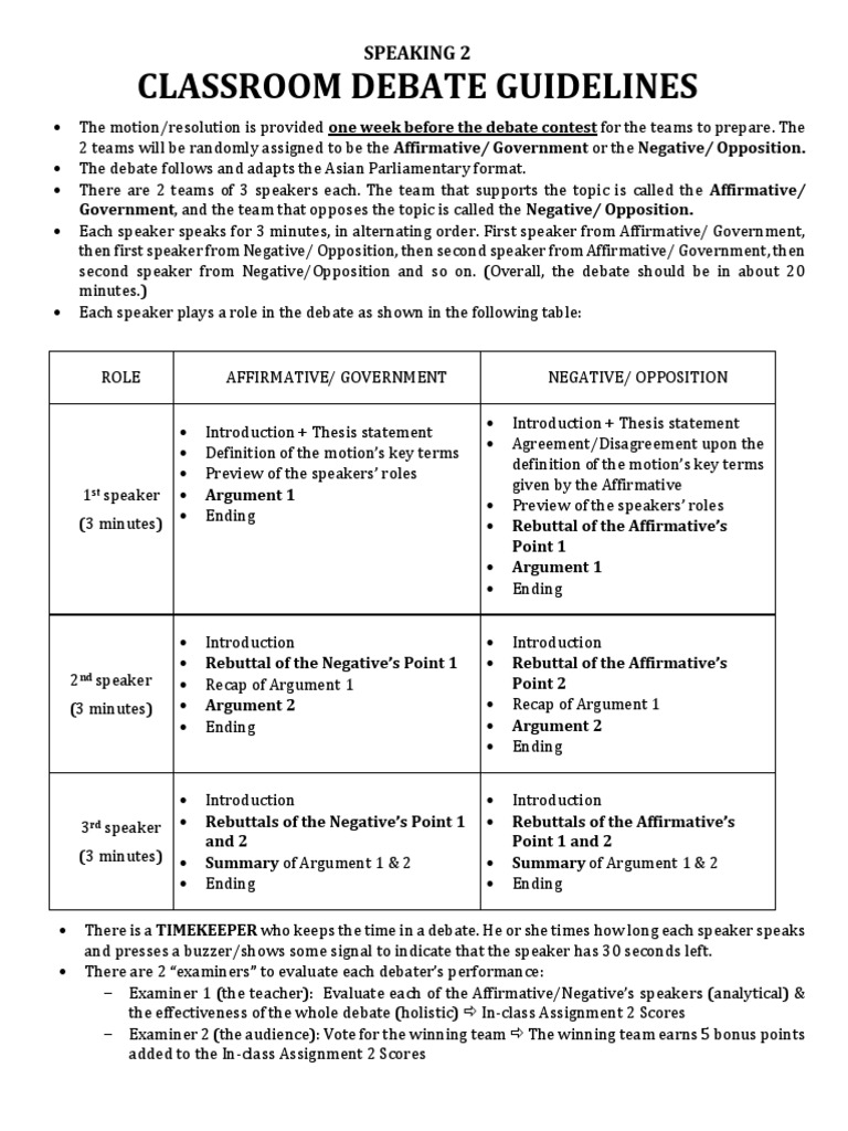 Classroom Debate Guidelines 2021 | PDF | Policy | Political Communication
