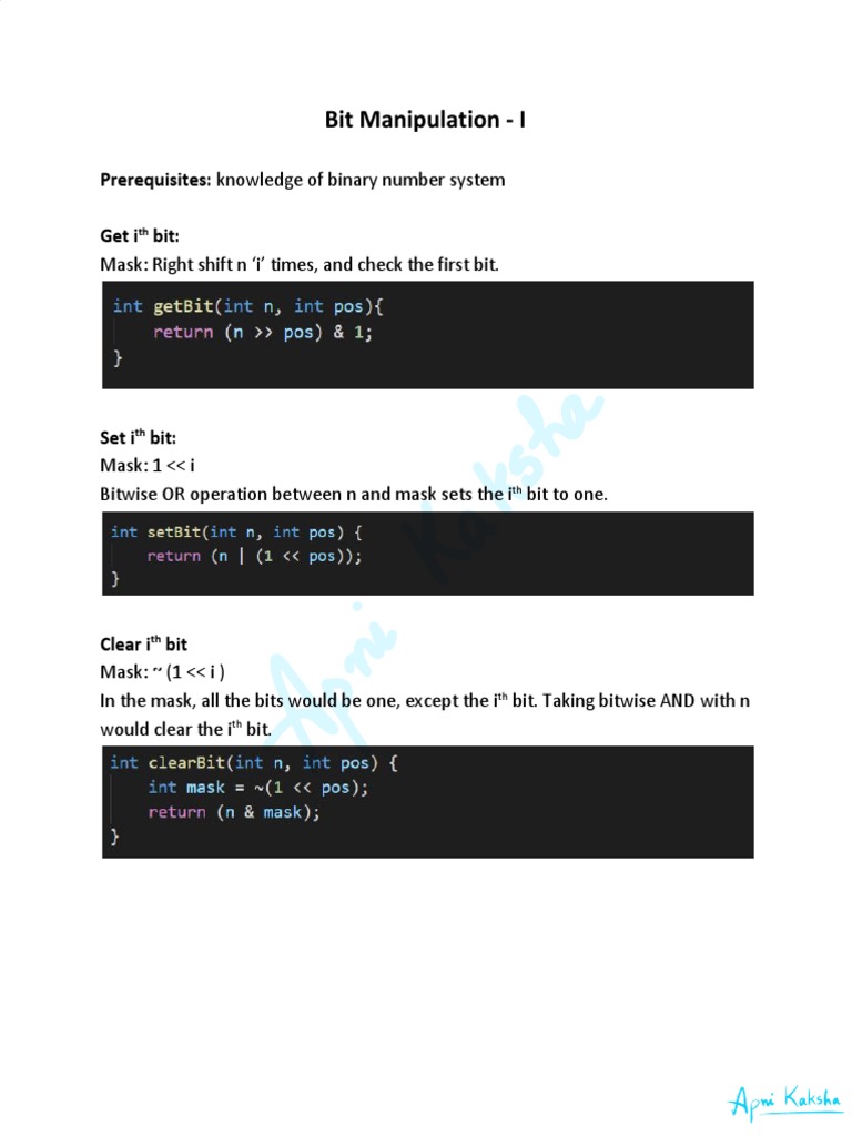14.1 Bit Manipulation I - Apni Kaksha | PDF | Bit | Mathematical Notation