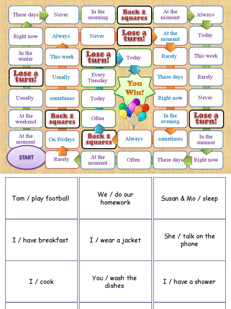 Present Simple & Continuous Board Game | PDF