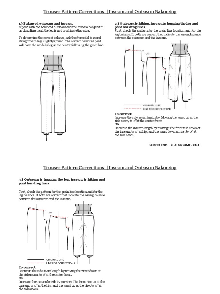 Trouser Pattern Corrections - Inseam and Outseam Balancing | PDF