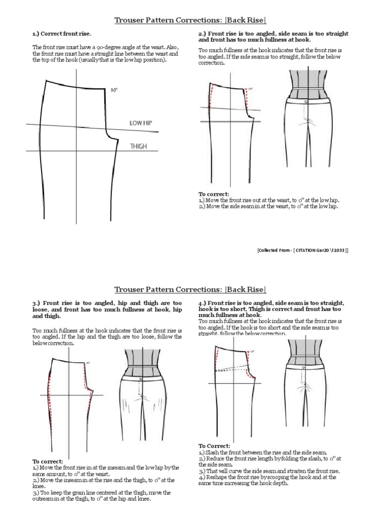 Trouser Pattern Corrections: - Back Rise | PDF | Seam (Sewing) | Clothing