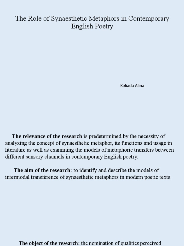 The Role of Synaesthetic Metaphors in Contemporary English Poetry | PDF ...