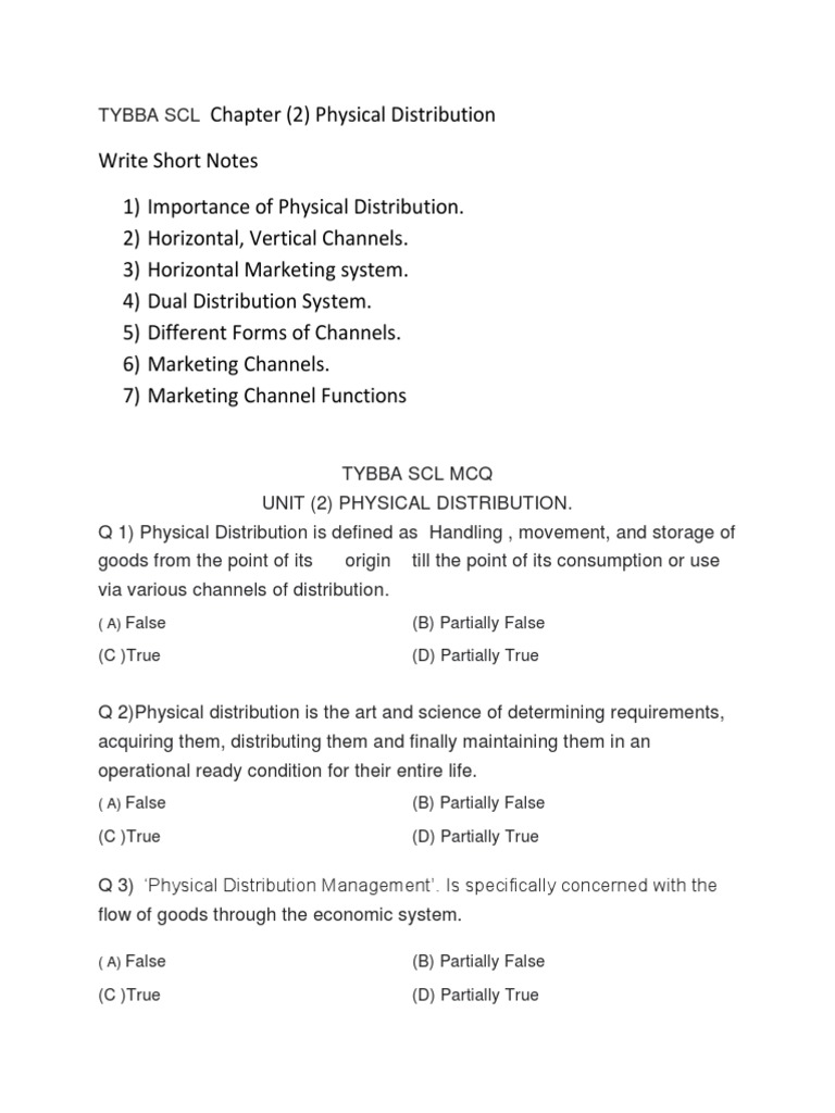 Tybba SCL MCQ Unit 2 | PDF | Marketing | Business Economics
